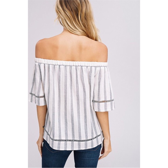 Tops | Gray Striped Off The Shoulder Top | Poshmark